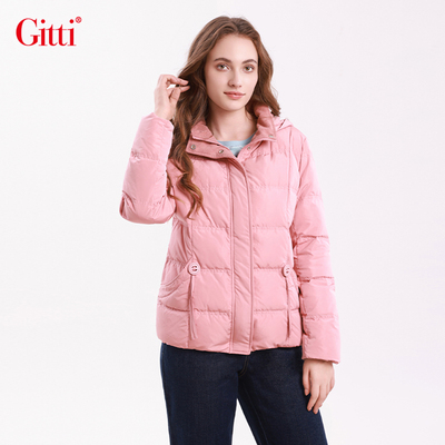 连帽保暖鸭绒羽绒服女修身格子