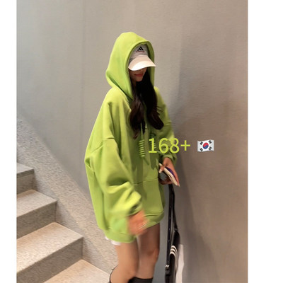 牛油果绿色卫衣女连帽大