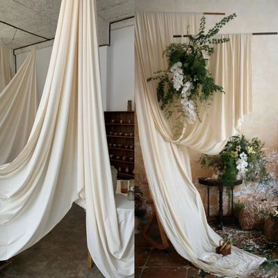 浅香槟牛奶丝弹力针织布婚庆吊顶布幔桌布布艺婚礼场景背景布料