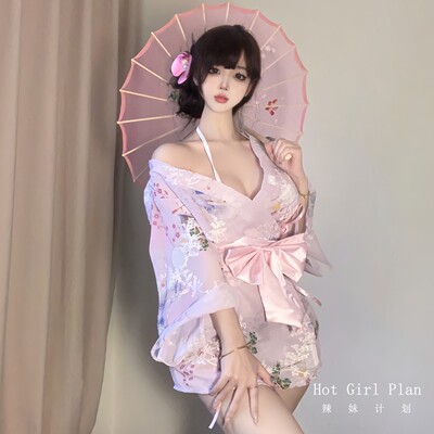 辣妹计划：樱花少女*日系和服浴袍套装纯欲性感透视睡裙qqny内衣