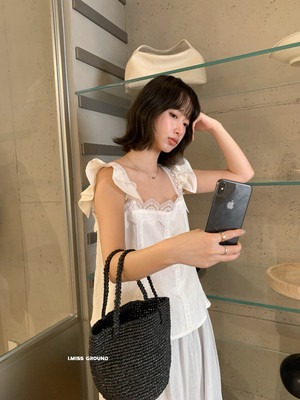 IMISS韩标！夏新款百搭上衣韩版重工亚麻蕾丝花边小衫背心女71001