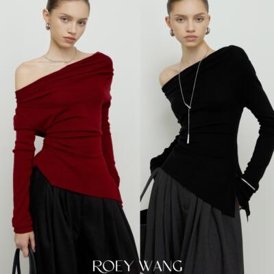 不对称针织衫法式堆堆领羊毛