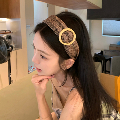 法式高级感藤编圆环发箍复古草编宽边头箍增高颅顶发卡度假风发饰