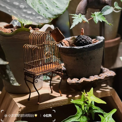 INS做旧锈色手工花房园艺杂货摆件铁丝微景观铁花架装饰微缩配件