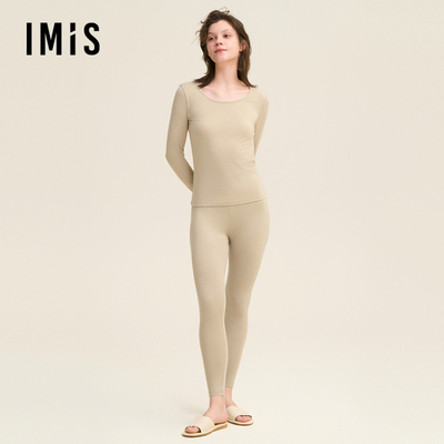 爱美丽猫肚皮空气暖云柔羊毛圆领套头长袖上衣长裤套装IM74BUM1