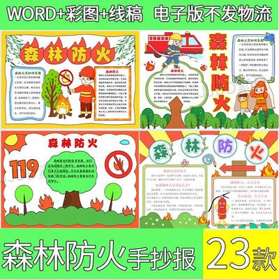 森林防火手抄报电子版模板预防森林火灾消防安全教育小报成品线稿