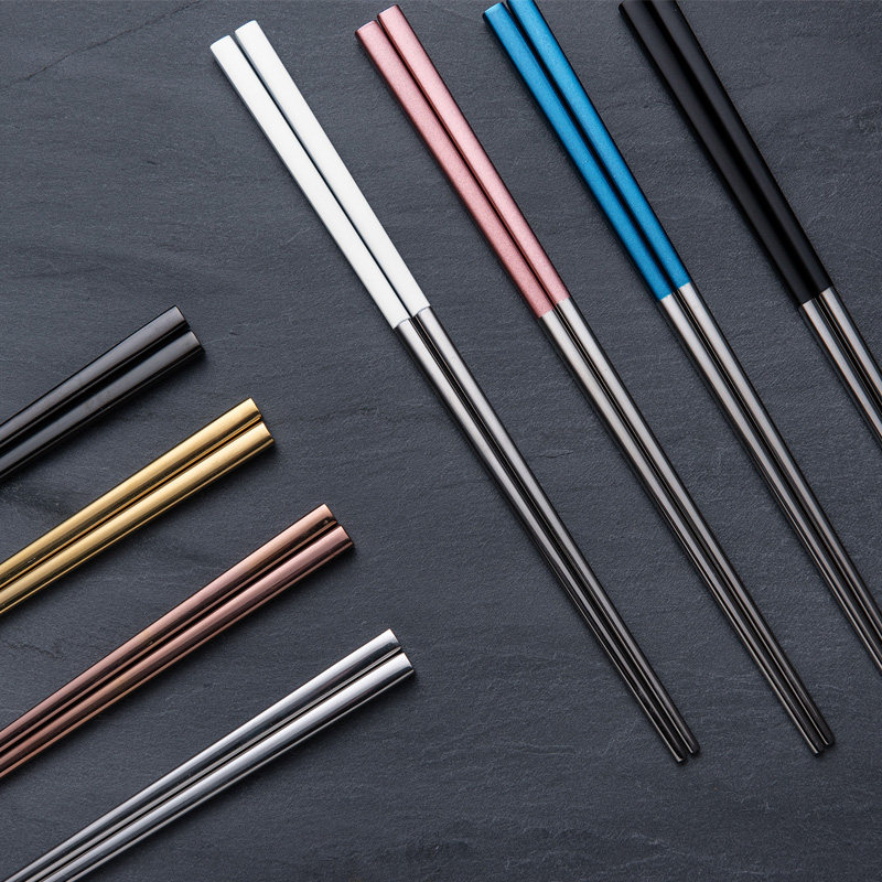 INS韩式筷子创意304不锈钢筷子家用彩色高档防霉筷子酒店金属餐具_虎窝淘