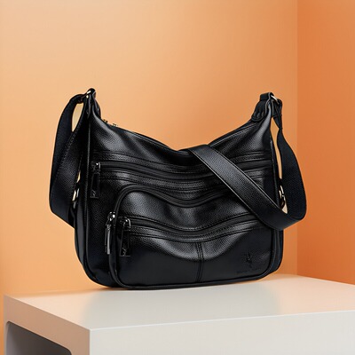 品牌真皮多口袋妈妈包新款女包休闲百搭单肩包包大容量软皮斜挎包