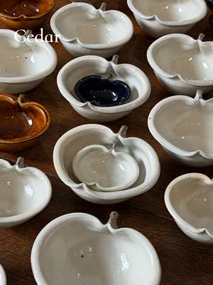 日本制古谷浩一手作诧寂风粉引苹果碗饭碗有爆点有粉引有色不均