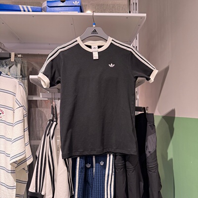 Adidas阿迪达斯三叶草26新款女子复古三条纹休闲短袖T恤 KY8127