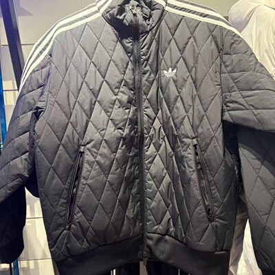 Adidas阿迪达斯三叶草男女26冬款复古菱格棉服立领防风外套LC8183