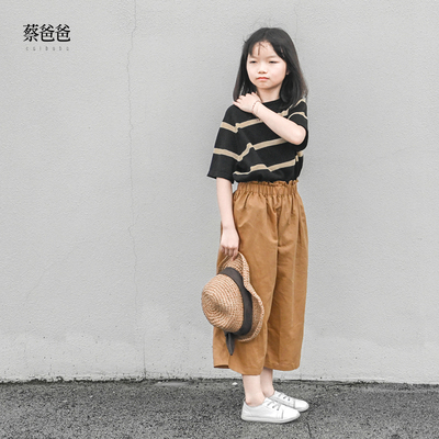 夏女半袖黑色条纹麻棉衣服