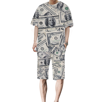 美元各国货币全幅短袖短裤套装