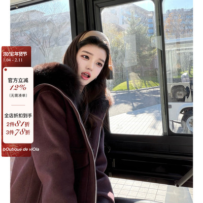 viola【老钱黑加仑】 yve*sal2w+原b定染狐狸毛领夹克简约老钱风