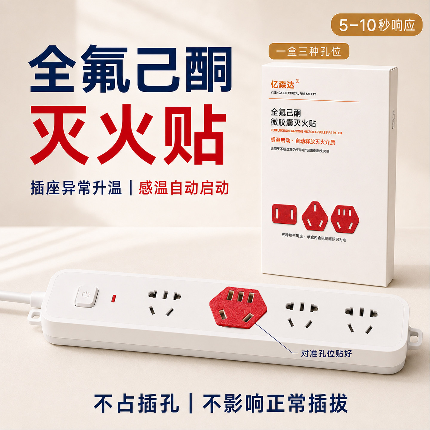 插座灭火贴全氟己酮微胶囊插排感温启动三种孔位亿森达