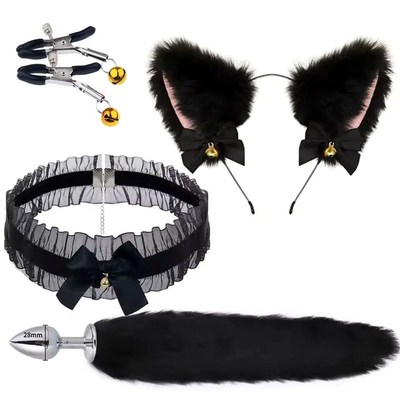 Cute Fox Tail Anal Plug Bow-Knot Soft Cat Ears Headbands