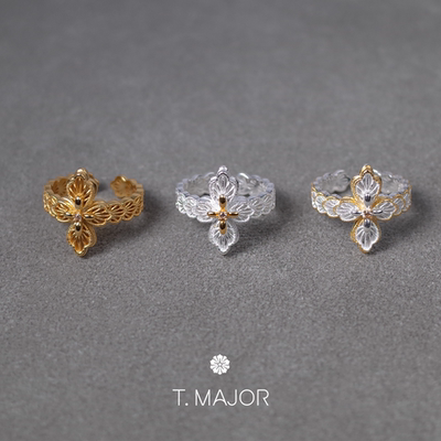 T.MAJOR.镂空拉丝雕纹双色开口戒