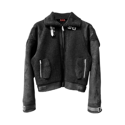 DETW麂皮拼接羊羔绒加厚外套