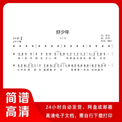 宋小睿 好少年 简谱 单声部简谱 带歌词