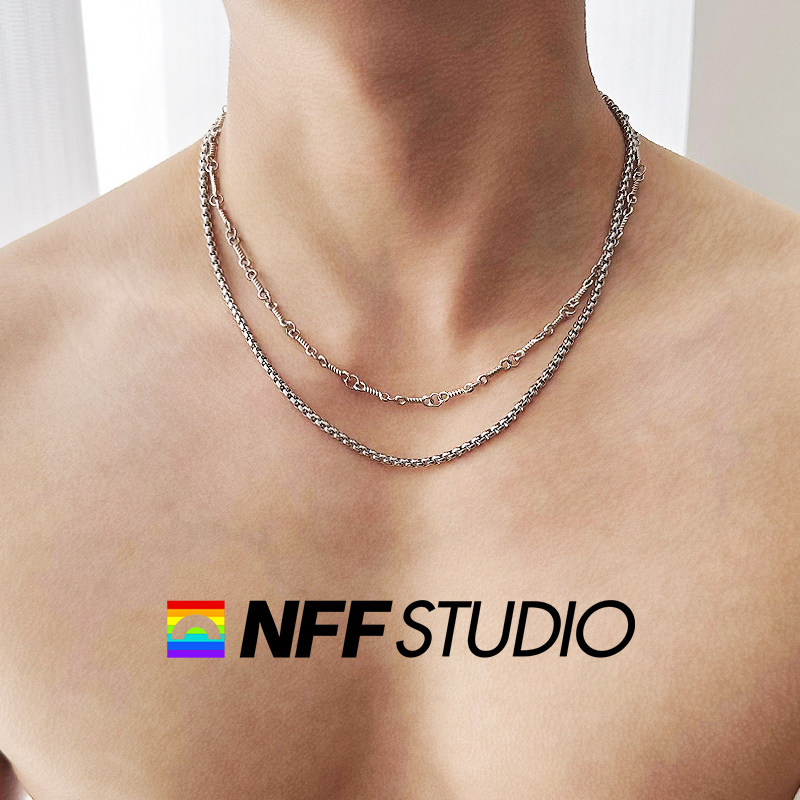 NFF网红双层叠戴钛钢项链男高级感小众气质冷淡竹节锁骨链嘻哈潮_虎窝淘