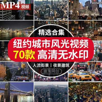 美国纽约曼哈顿城市街景夜人流车流布鲁克林大桥自由女神视频素材