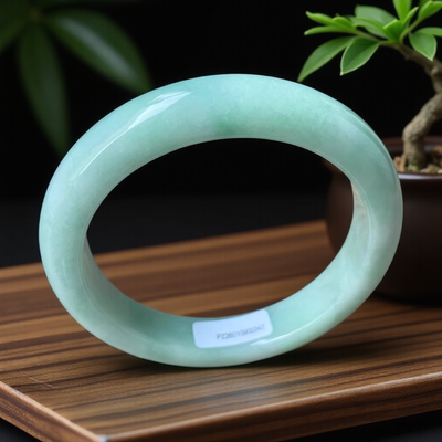a货翡翠手镯61阳绿飘花大号