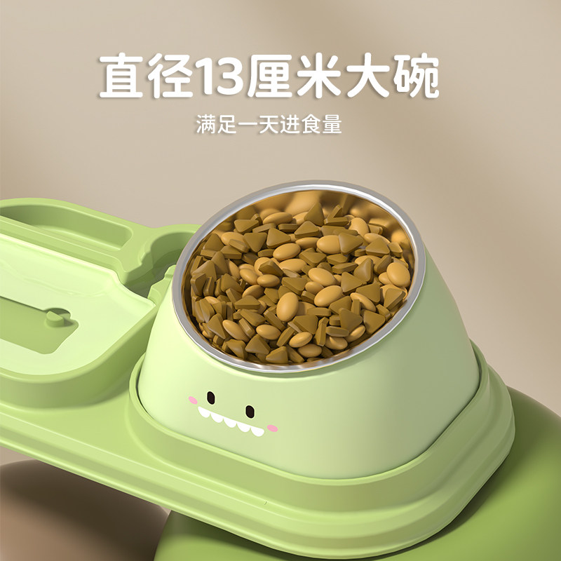 猫碗狗碗自动饮水机猫粮喂食双碗斜口高脚护颈宠物猫咪一体狗食盆