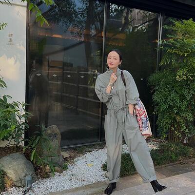 ABow2024水洗定染宽松抽带连体裤