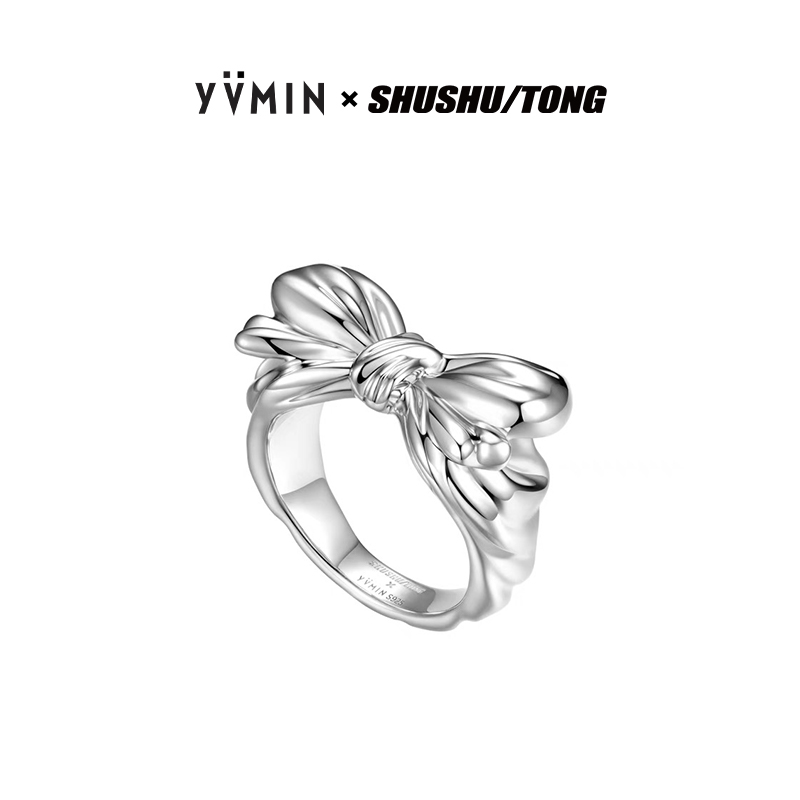 YVMIN尤目x SHUSHUTONG经典蝴蝶结S925银印章戒指_虎窝淘