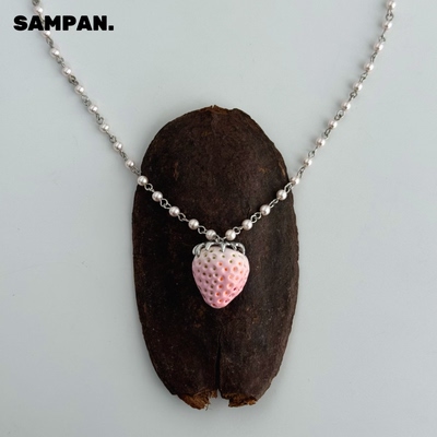 SAMAPN草莓珍珠毛衣链淡粉色