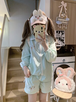 防紫外线防晒服薄荷绿套装女