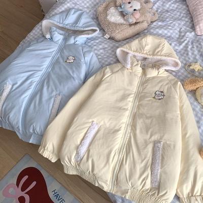 blurred原创软妹可爱小羊刺绣白鸭绒羽绒服加厚宽松奶黄外套女