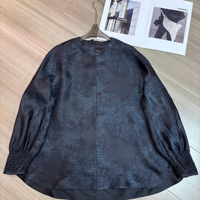 七七26年早春上新高定真丝香云纱宽松廓形长袖上衣小衫zl-A77396