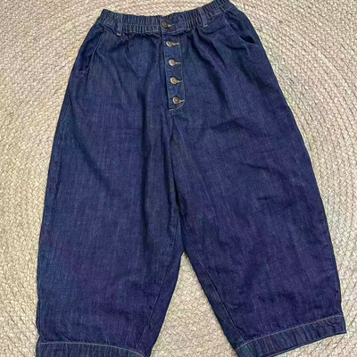 花社正品9252牛仔蓝水洗个性纽扣宽松大码牛仔休闲裤