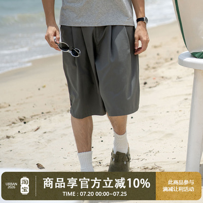 UrbanStandard日系打褶六分短裤