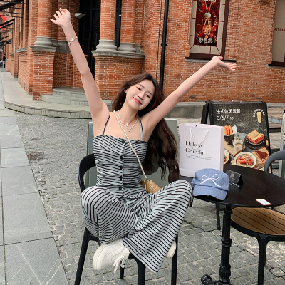 条纹吊带背心套装2024夏新设计感阔腿裤两件套2C087-698P115K178