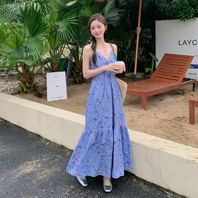 夏款首发 吊带V领气质度假海边碎花连衣裙 2C122-011-P95-K148