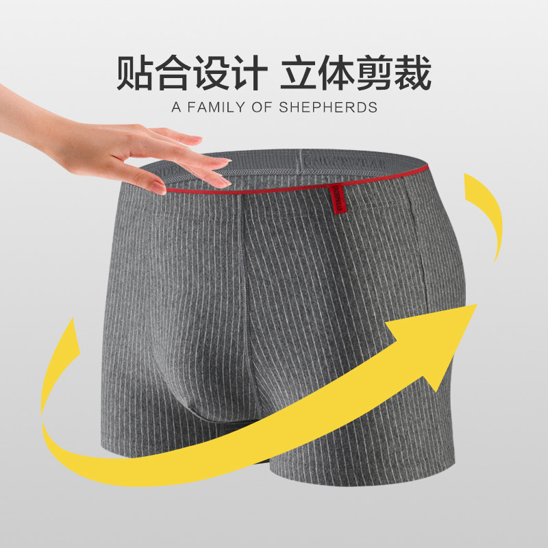 2023新款男生平角裤色织条纹中腰四季通用内裤简约塑身透气短裤头