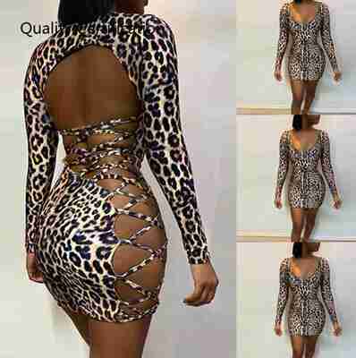 Bandage Leopard Print Party Club Mini Sexy Dress