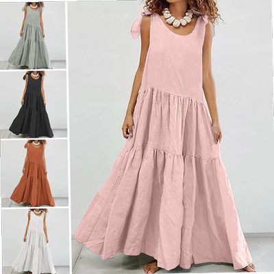 Cotton and linen V-neck sleeveless plus size dress women's