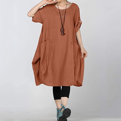 Summer new soft linen lantern loose dress亚麻灯笼宽松连衣裙