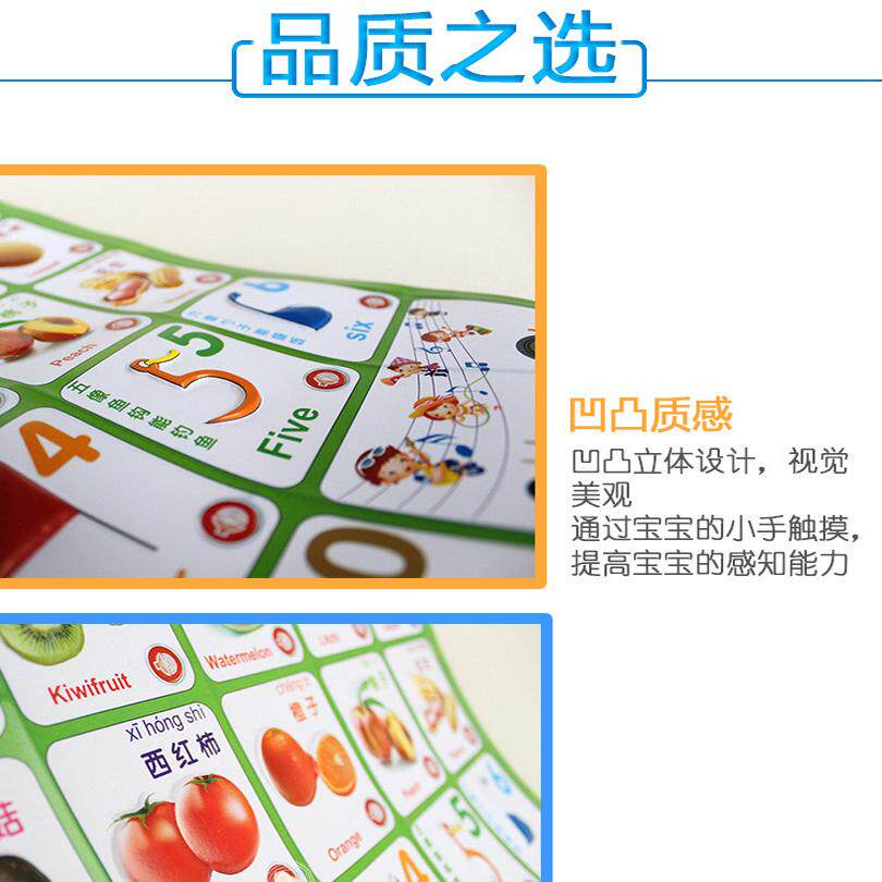 撕不烂塑料英文字母发声单词卡片五官自我认识颜色认知卡玩具挂图