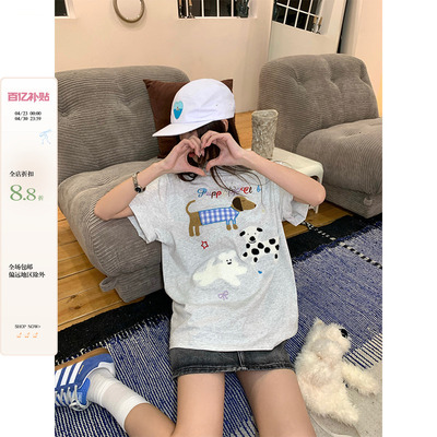 CCKOK可爱修勾毛巾绣宽松T恤