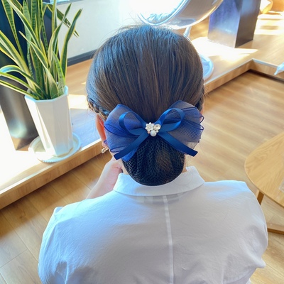 2022新款蝴蝶结职业工作女网兜发夹服务员银行营业员粗细网兜头花