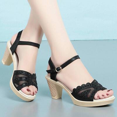 22春夏新款女凉鞋高跟粗跟防水台时尚潮鞋凉拖鞋9178加大码43