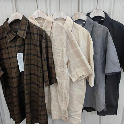 日系合作男女箱型格子休闲时尚百搭衬衫短袖衬衣服482498/ 482497