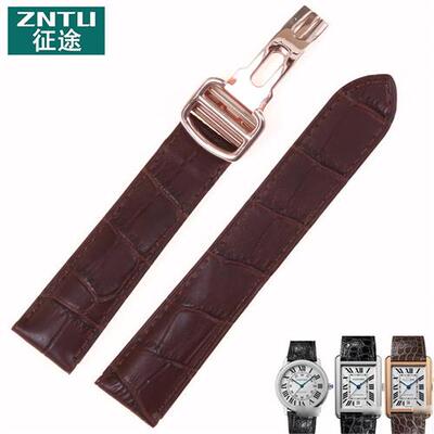 征途适配卡地亚手表带伦敦solo坦z克Tank男折叠扣竹节真皮表带20m