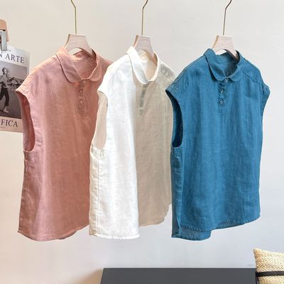 【CC家居控】100亚麻！外贸工厂女装全亚麻翻领透气薄无袖衬衫