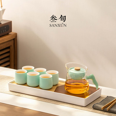 叁旬多巴胺望山飘逸壶功夫茶具套装玻璃泡茶壶家用中秋节日礼物