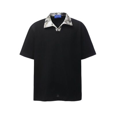 690美式复古重磅350g双纱高品质街潮拼接绣翻领男式宽松短袖T恤